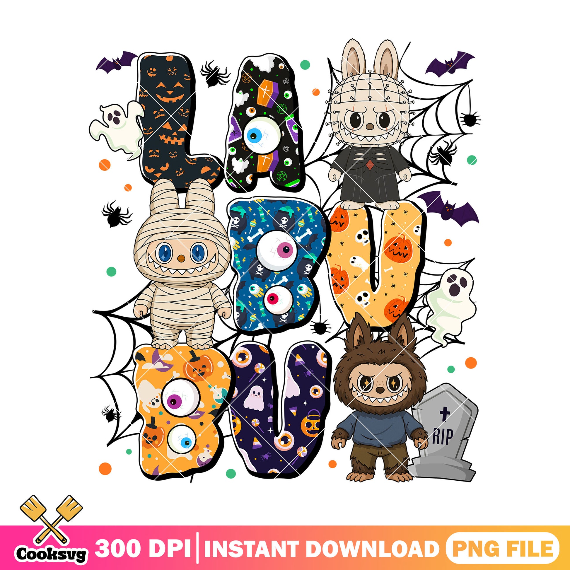 Labubu in horror costume png, scary halloween png, horror dolls png ...