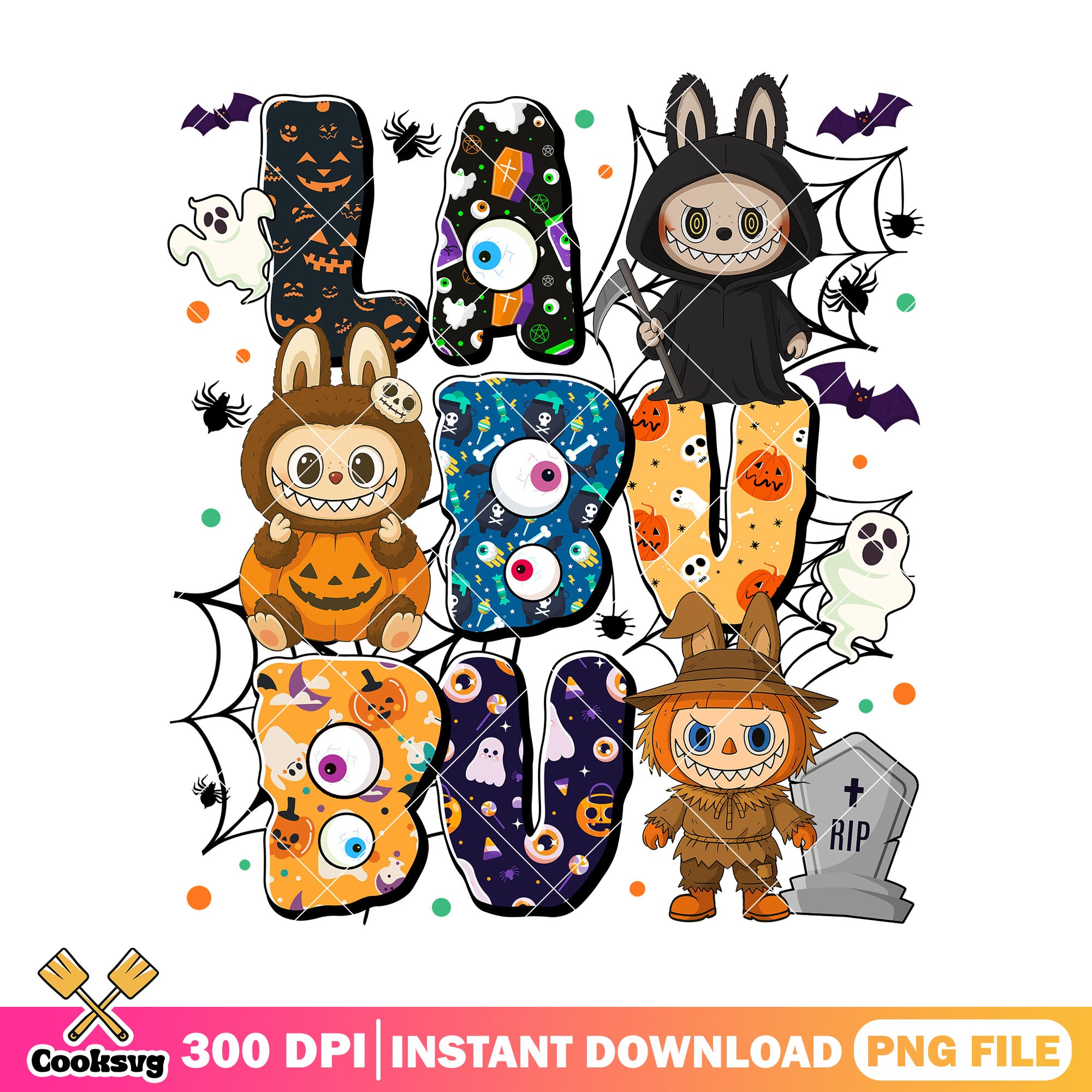 Labubu monster theme png, happy halloween png, labubu halloween png ...