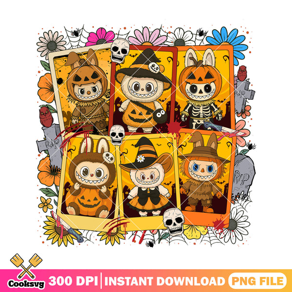 Labubu pumpkin costumes halloween png, horror doll png, cute doll png ...