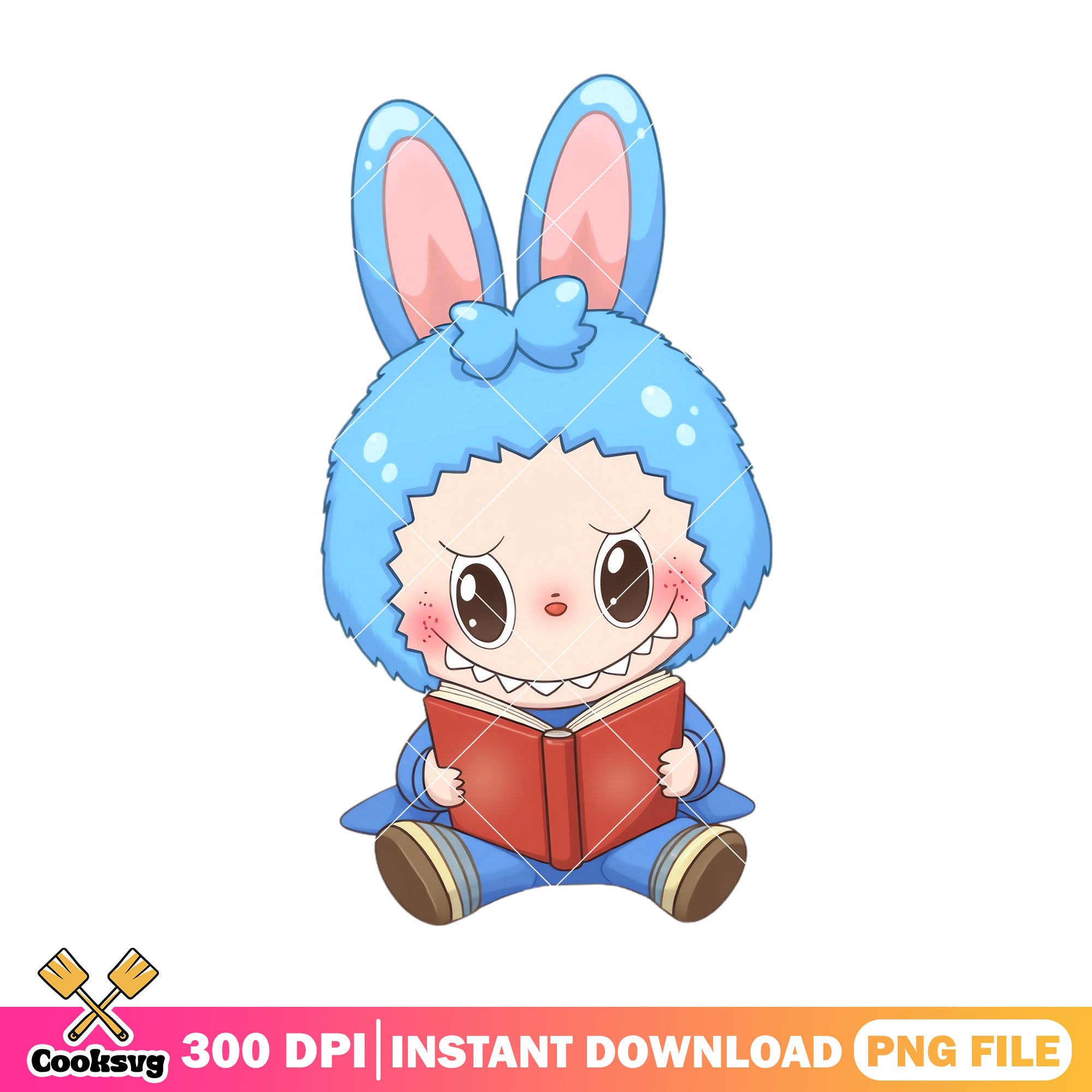 Labubu reading design png, labubu blue png, labubu sitting png – Cooksvg