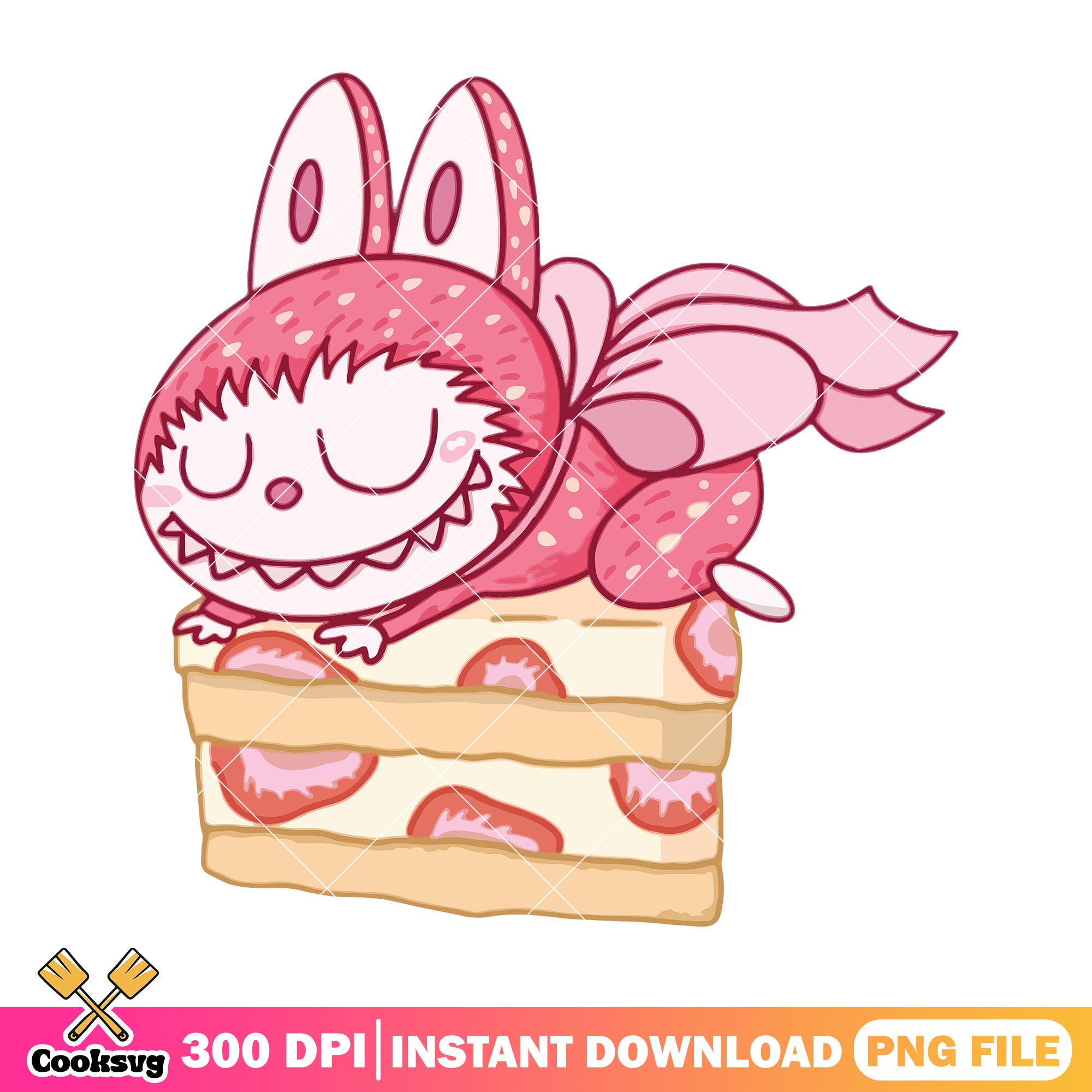 Labubu sleeping on a cake png, labubu pink png, labubu monster png ...