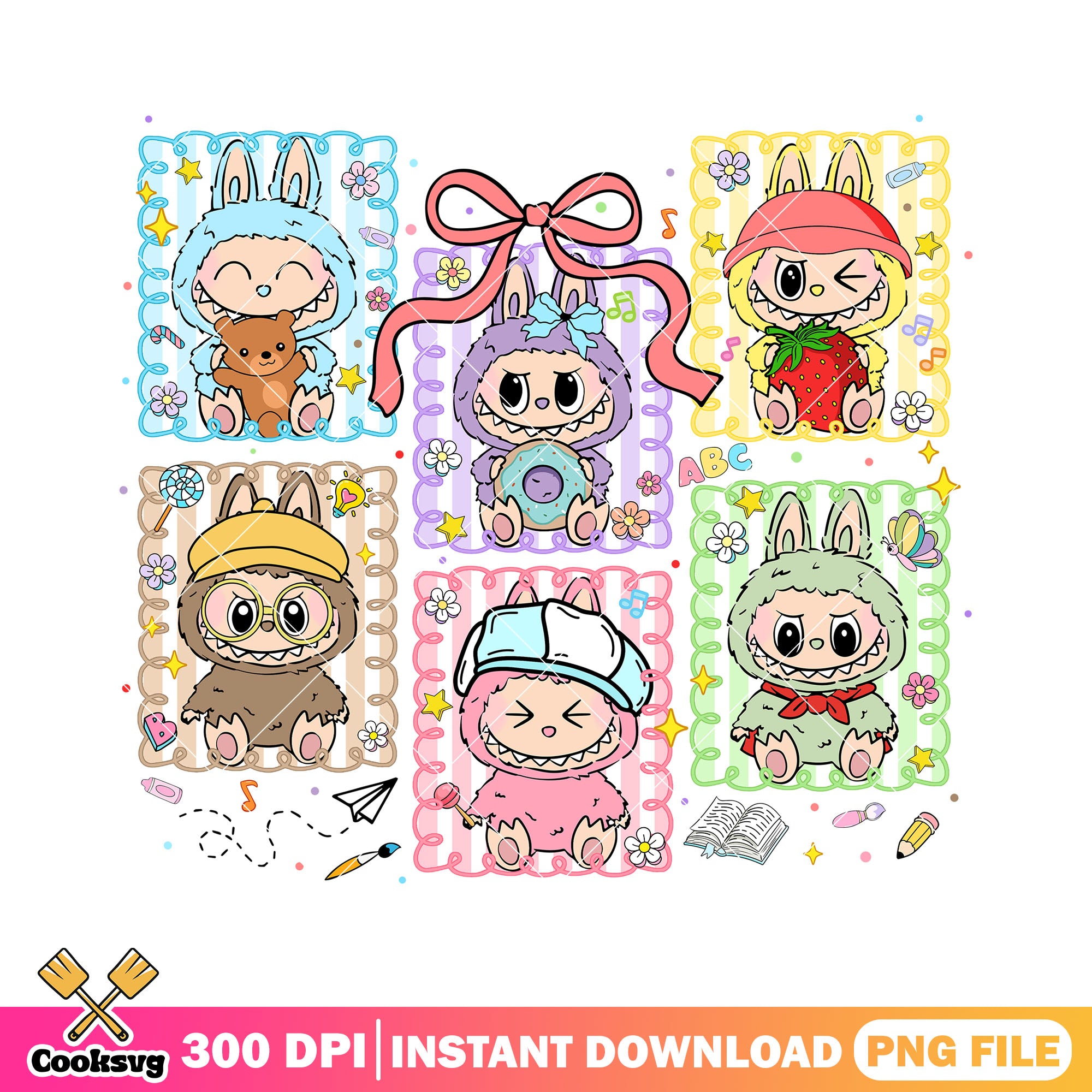 Labubu various clothes png, labubu cute png, labubu love png – Cooksvg