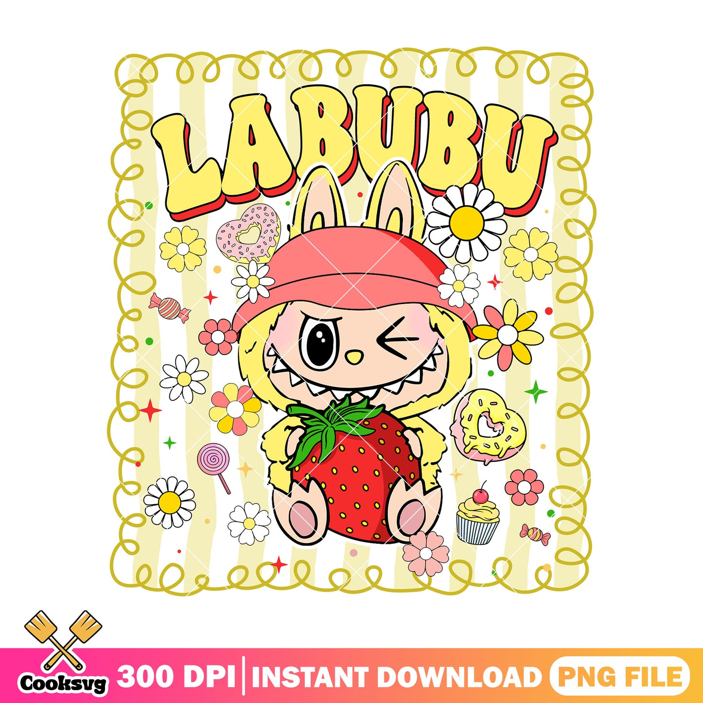 Labubu with big strawberry png, labubu yellow png, labubu png – Cooksvg
