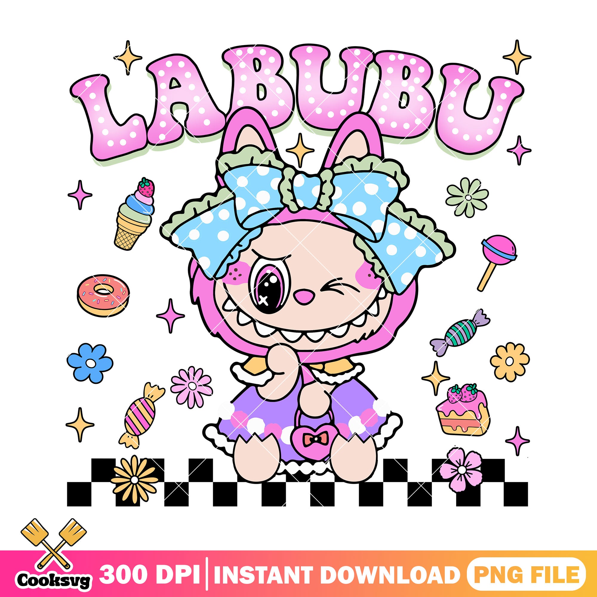 Labubu with candies and flowers png, labubu outfit png, labubu art png ...