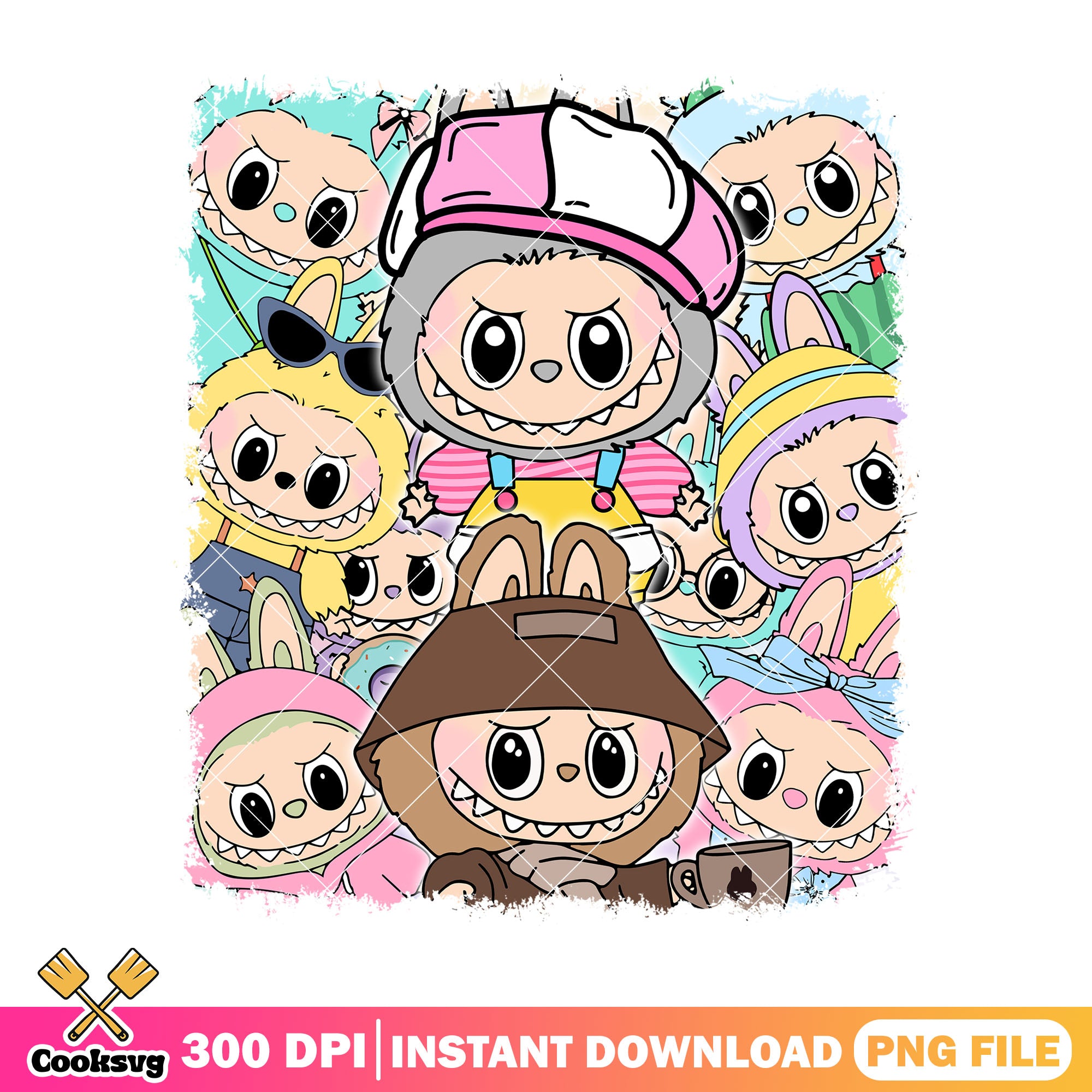 Labubu with different outfits png, labubu friend png, labubu popmart p ...