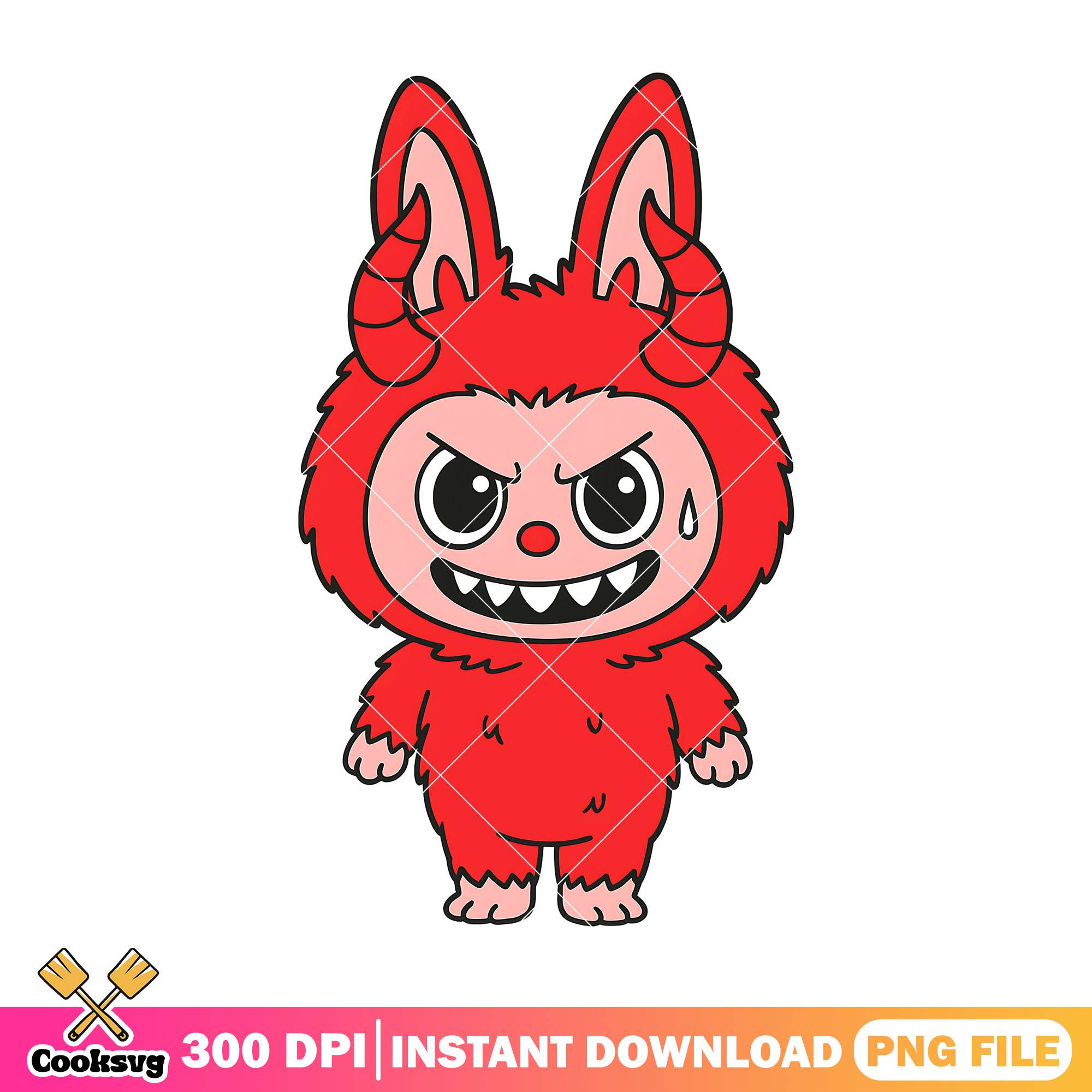 Labubu with red oni outfit png, art halloween png, labubu outfit png ...