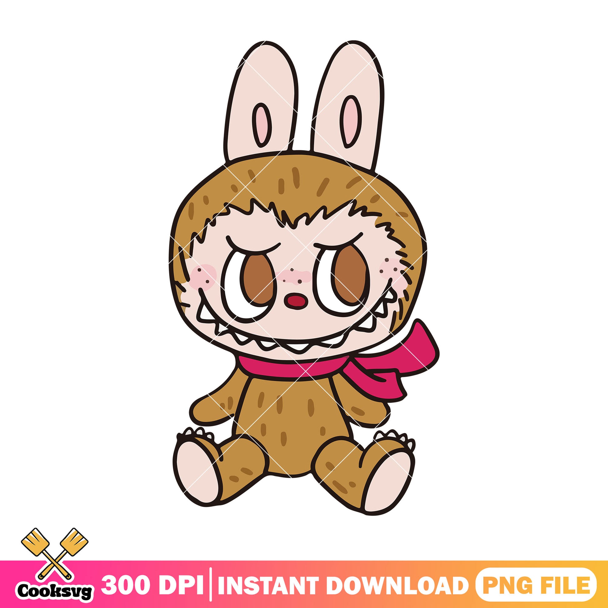 Labubu with red scarf png, labubu popmart png, labubu sitting png – Cooksvg