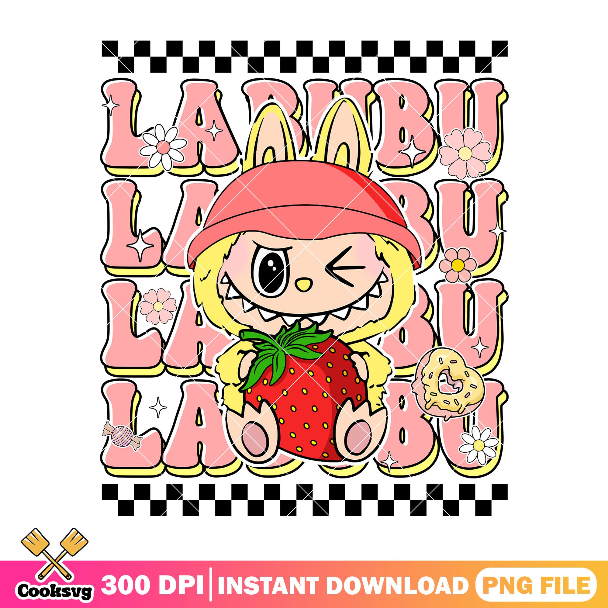 Labubu with strawberry png, labubu yellow png, labubu happy png – Cooksvg