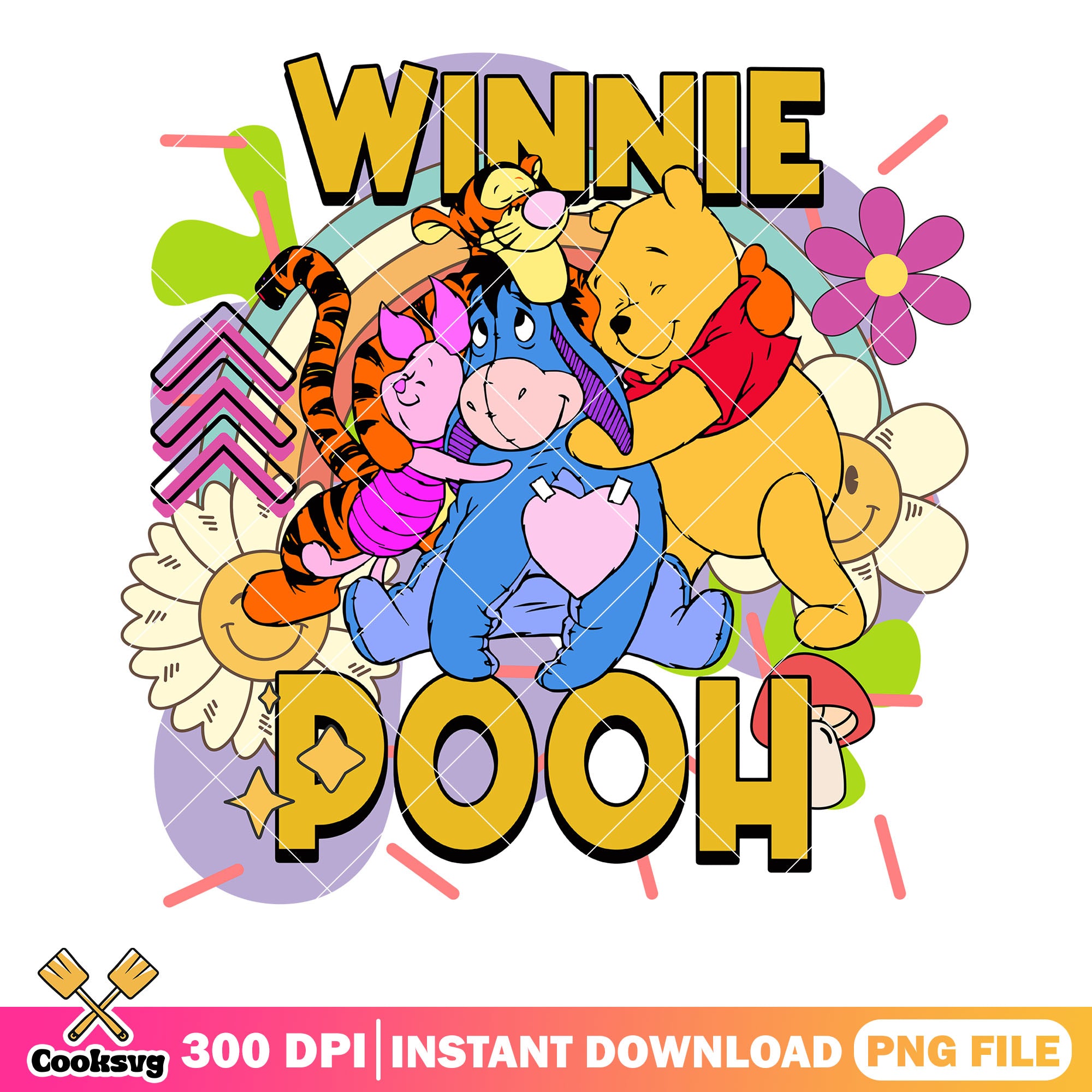 Lineup cast character Winnie Pooh png, rainbow png, classic cartoon pn ...
