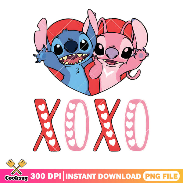 Love xoxo stitch and angel png, valentines couple png, love season png ...