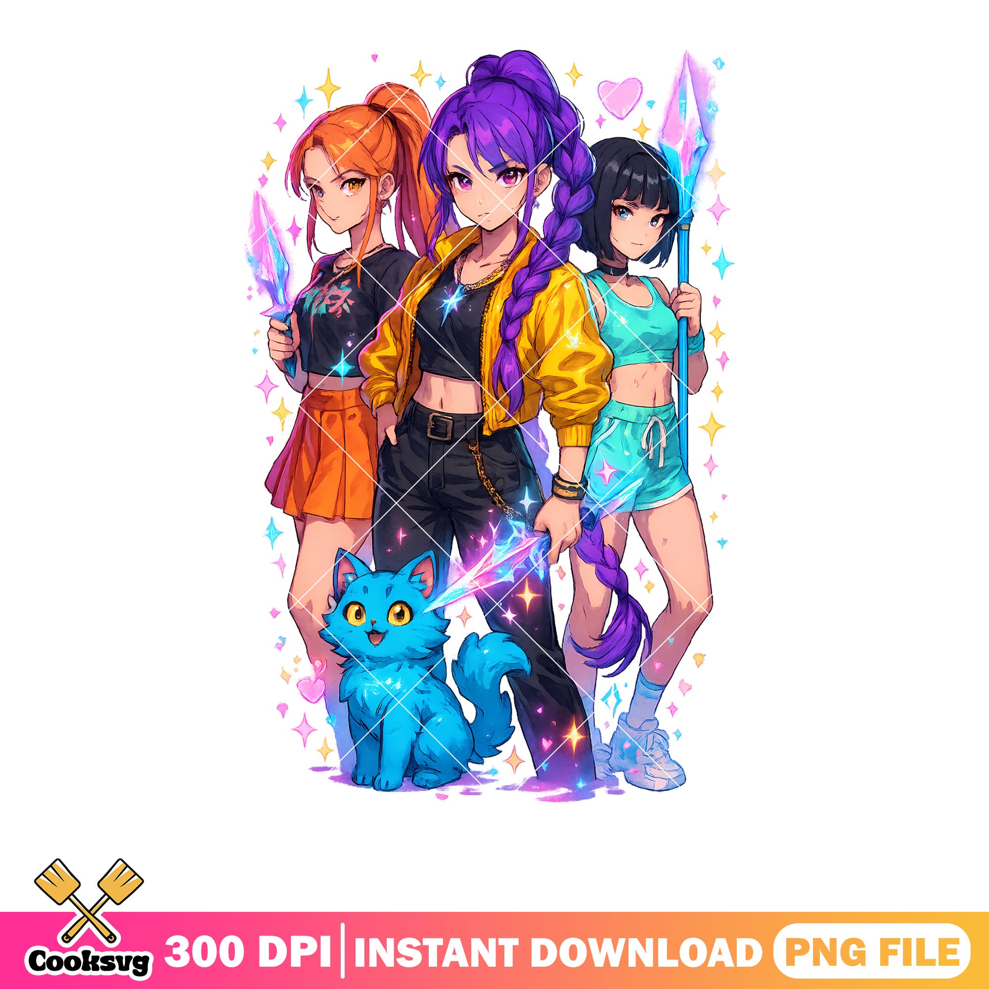 Magic cat anime poster png, huntrix magic png, anime magic huntrix png ...