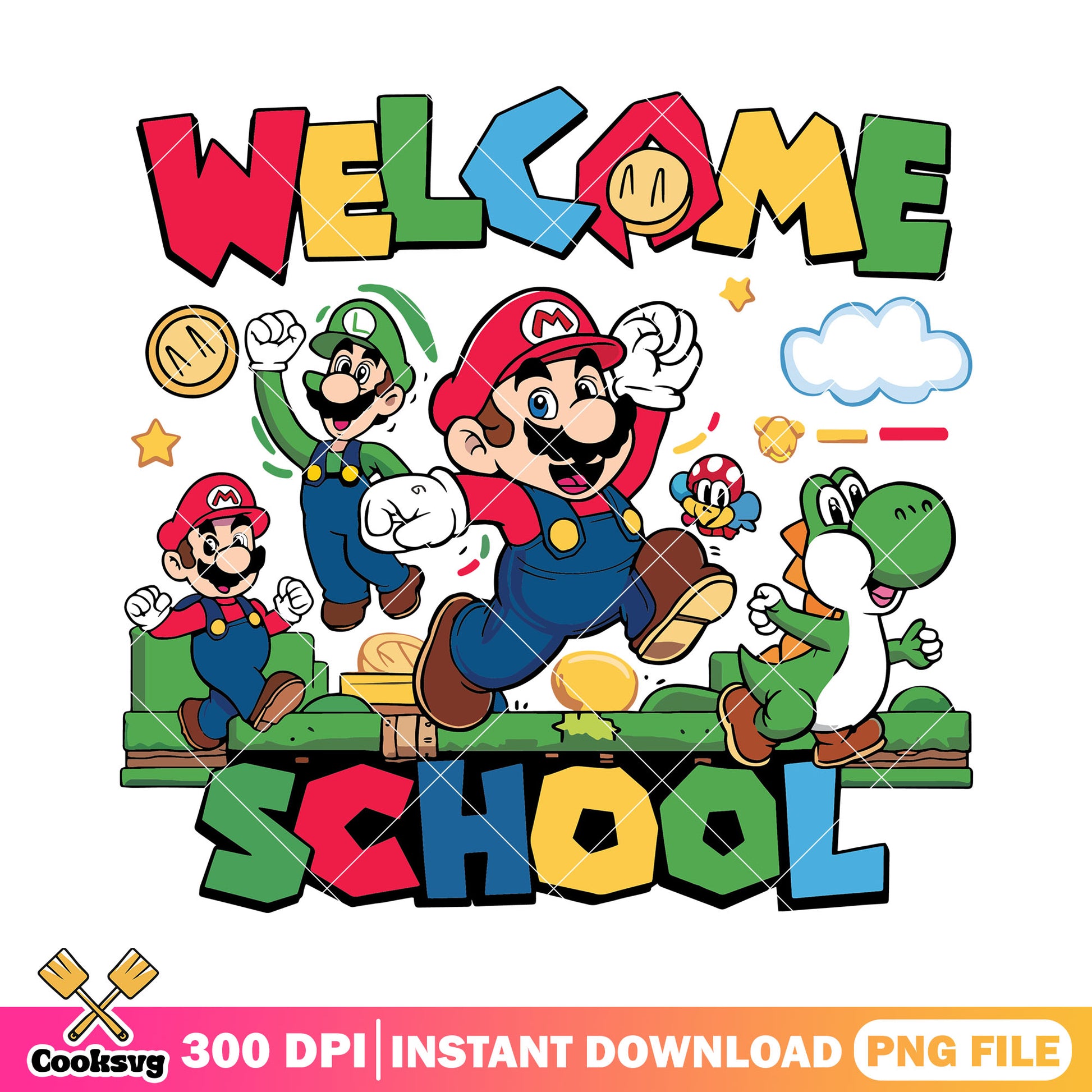 Mario welcome school png, mario cartoon png, back to school art png ...