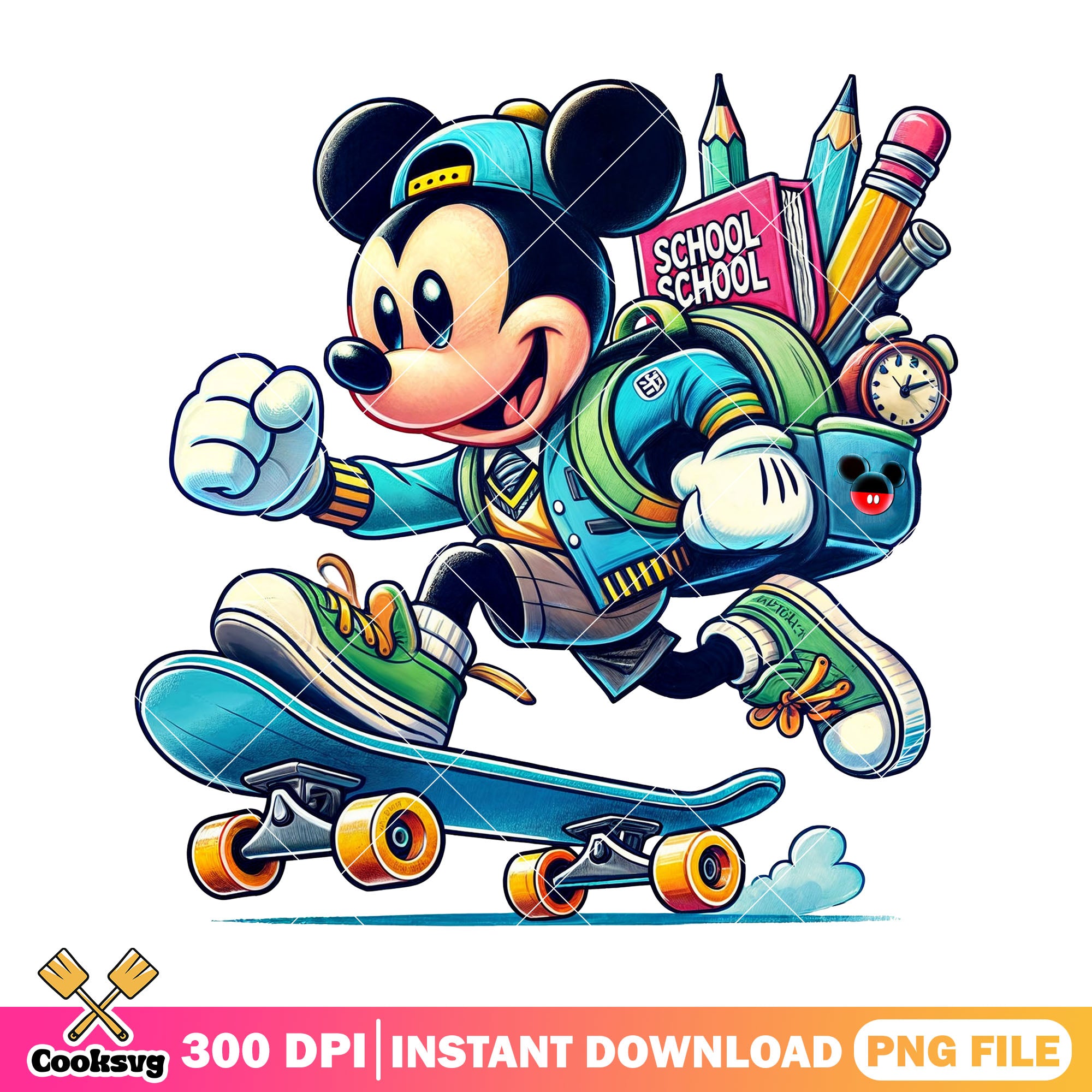 Mickey go skateboarding png, mickey mouse png, back to school art png ...