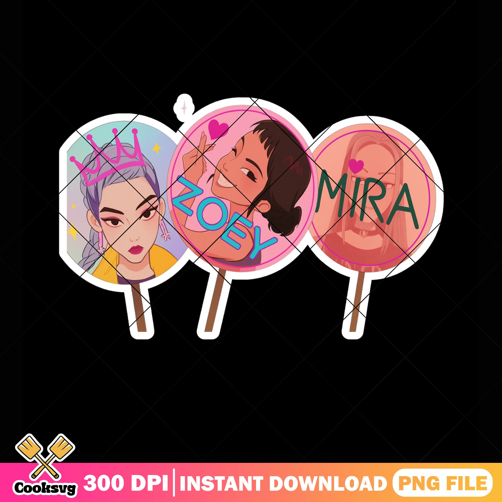 Paper fan huntrix design png sticker, huntrix member png, kpop netflix ...