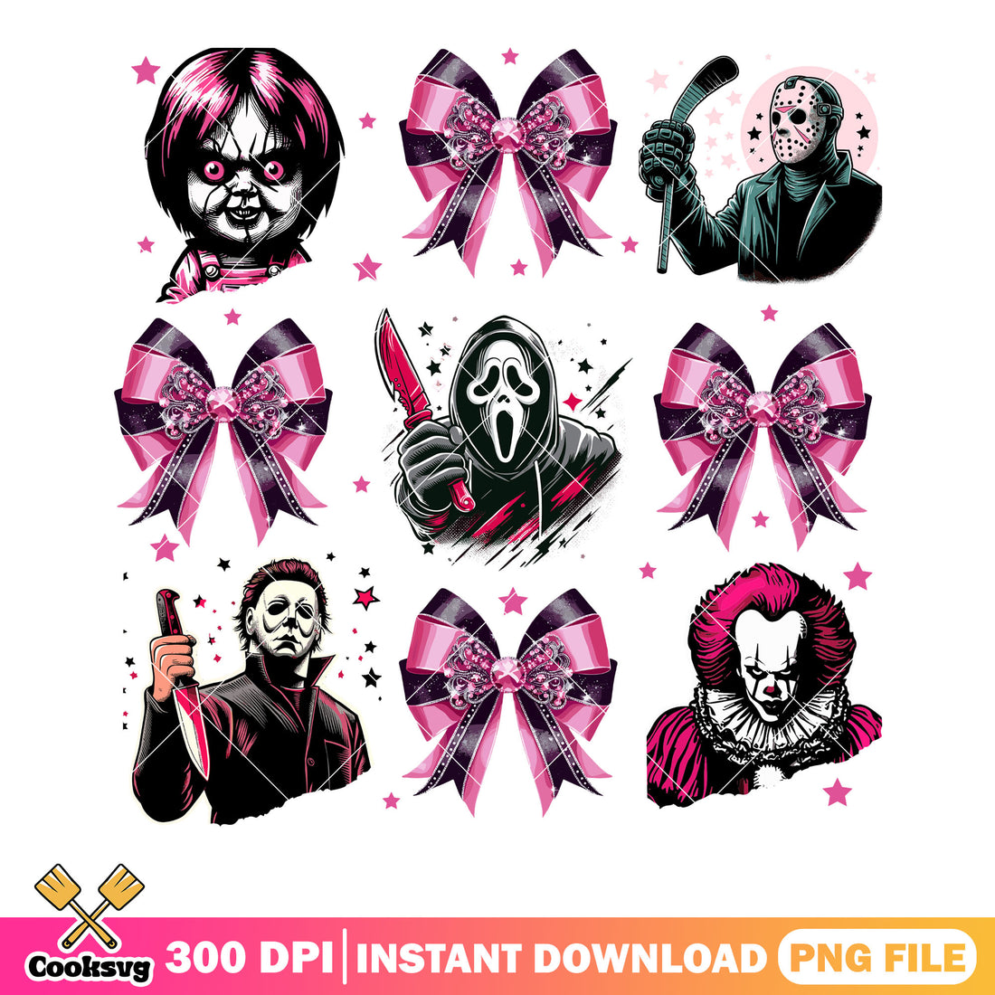 Pennywise and ghostface png, pink bow tie png, halloween scary png ...