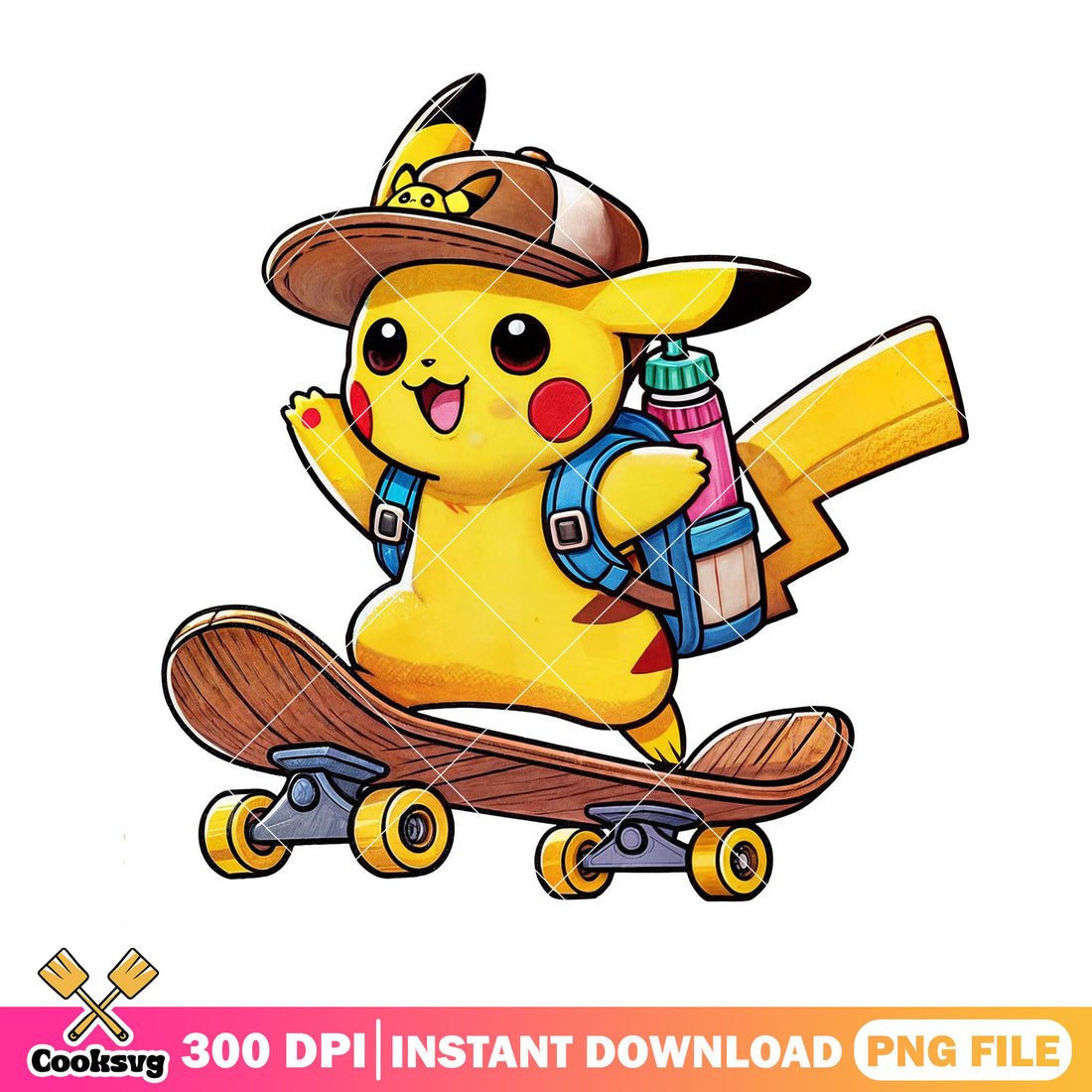Pikachu going skateboard png, go back to school png, pokemon art png ...