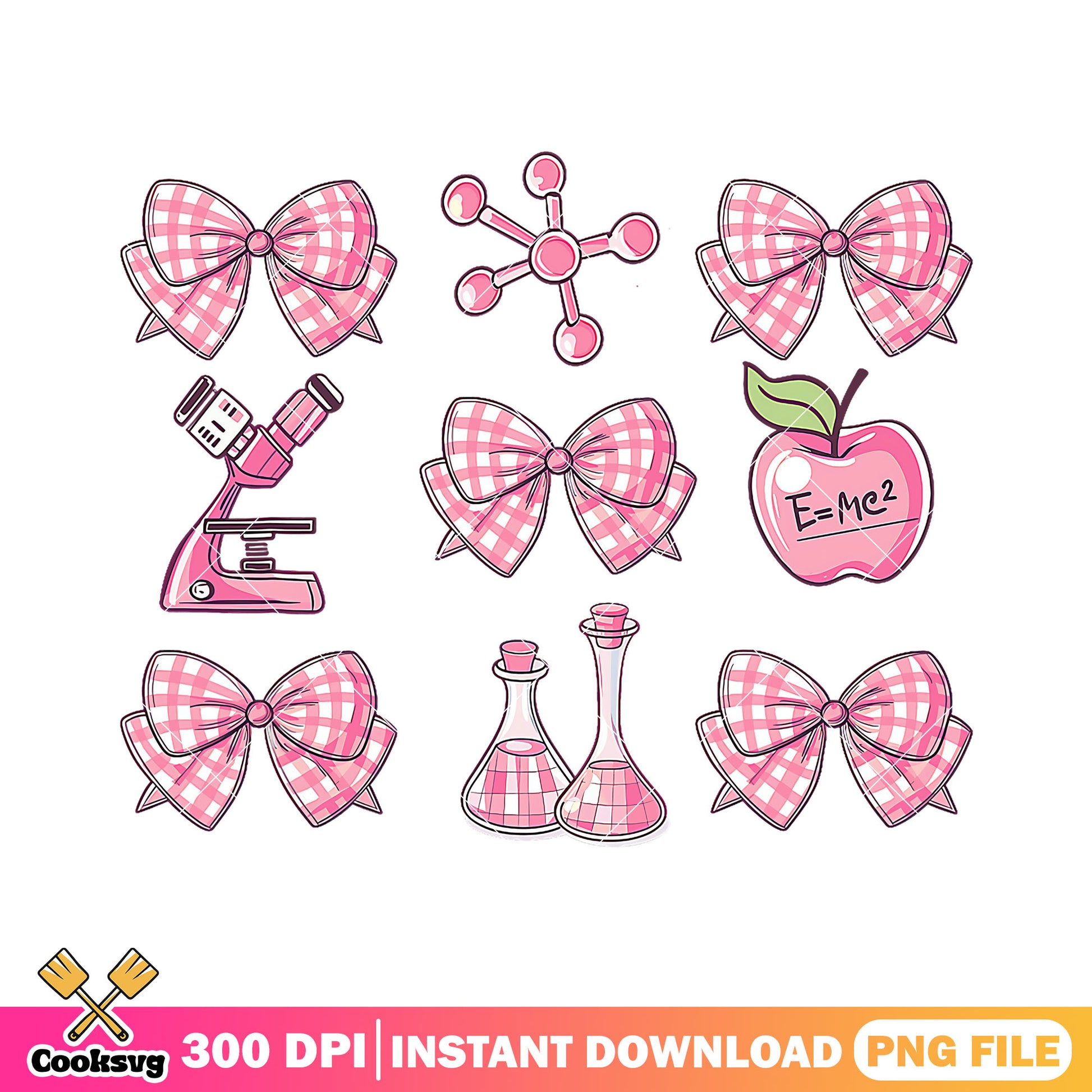 Pink chemistry items png, back to school day png, pink bows png – Cooksvg