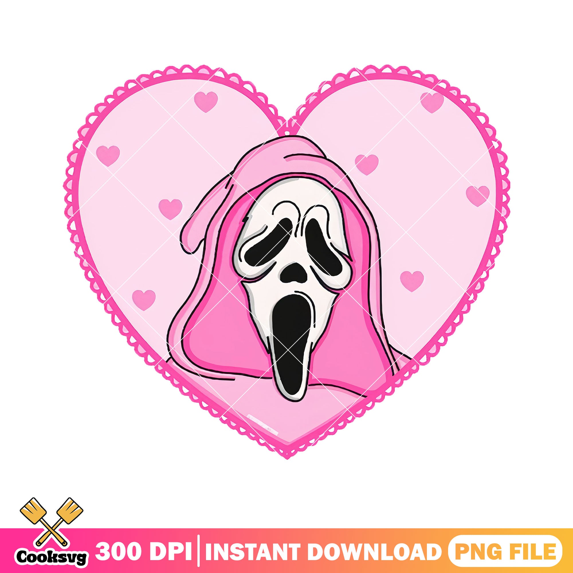 Pink ghostface valentine day design png, heart shape png, ghostface pn ...