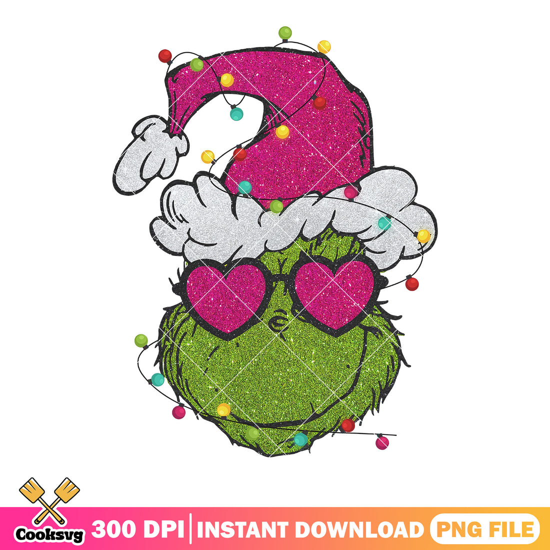 Pink glitter grinch png, cute face grinch png, light and pink hat png ...