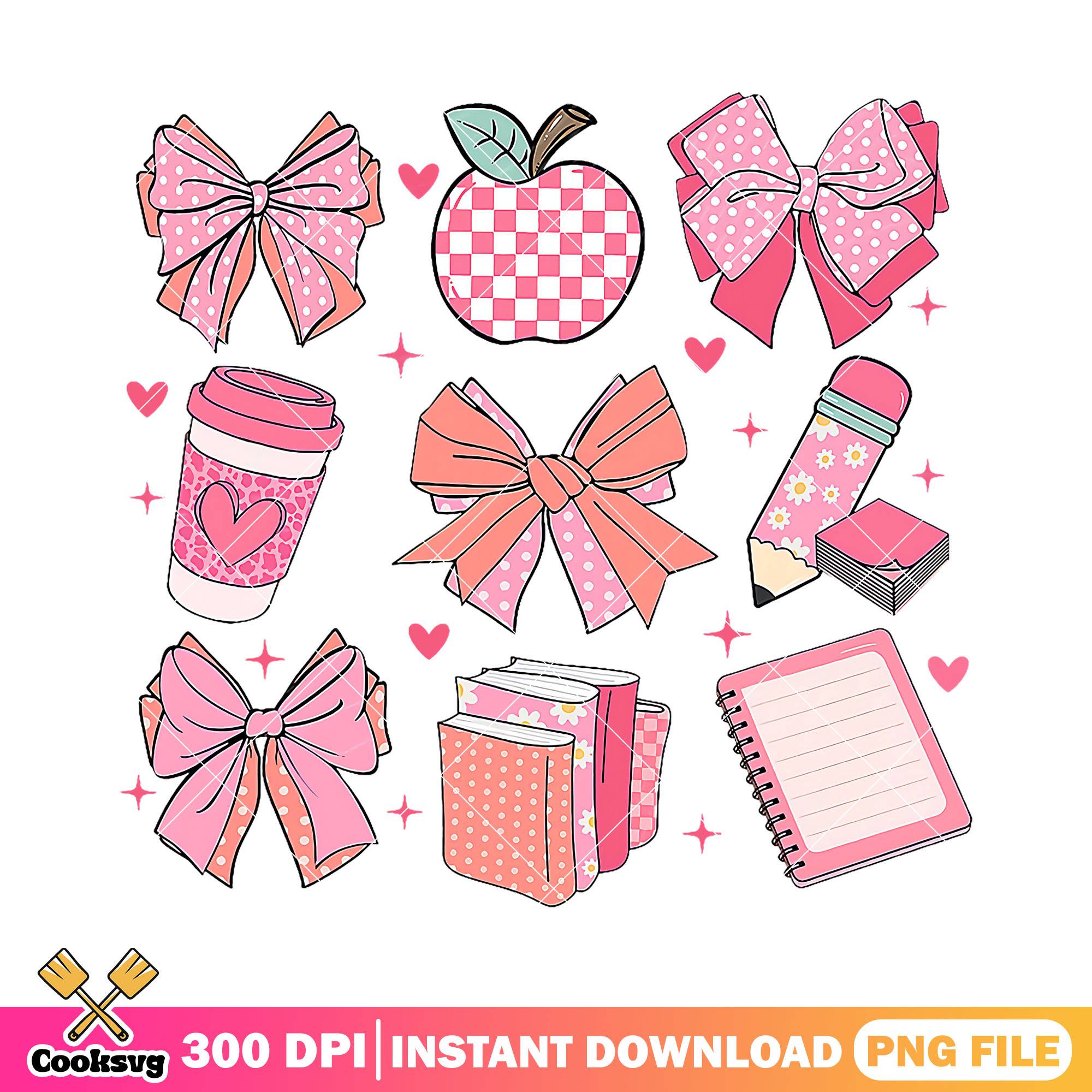 Pink supplies design png, back to school poster png, items png – Cooksvg