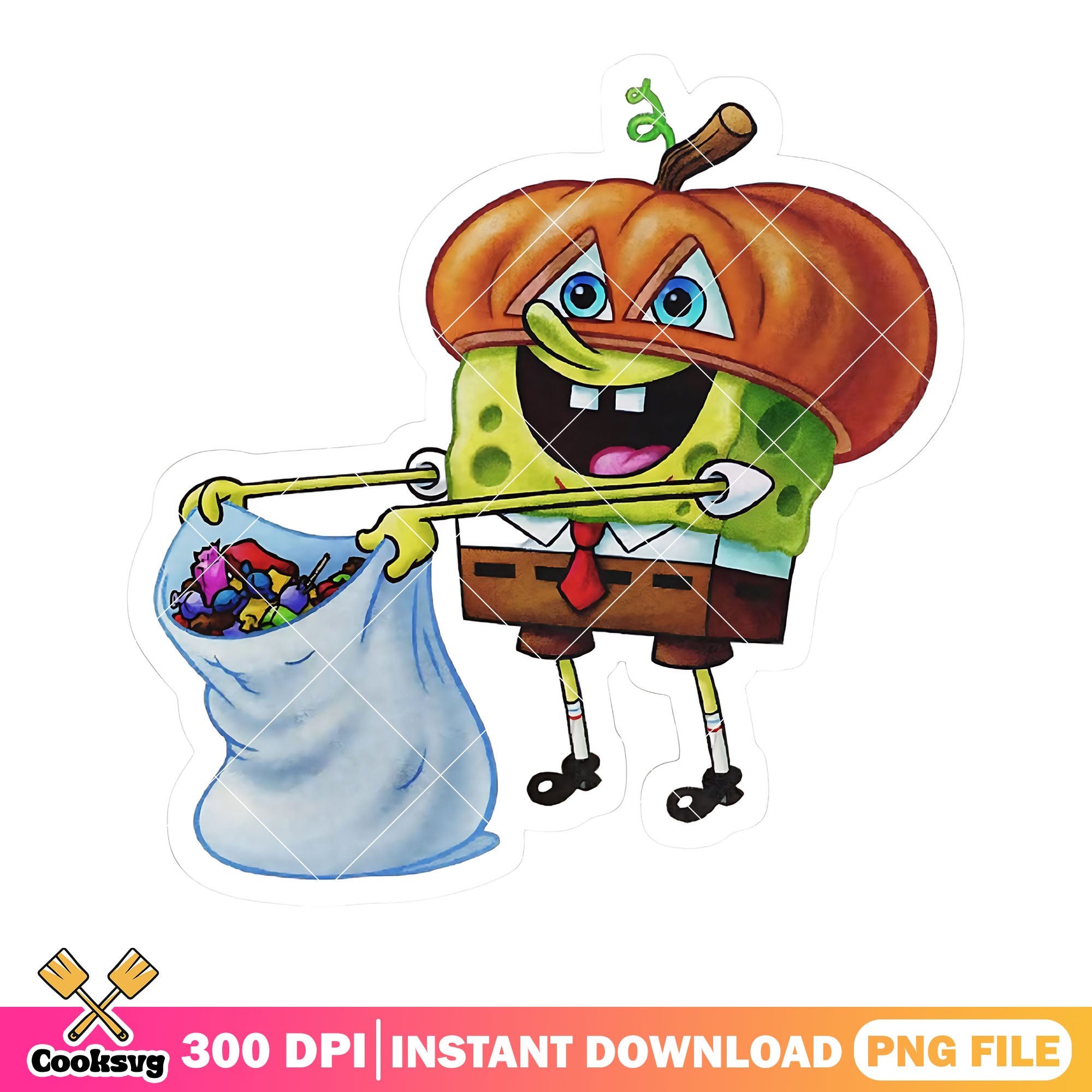Pumpkin head sponge bob png, candy hunting png, halloween cartoon png ...