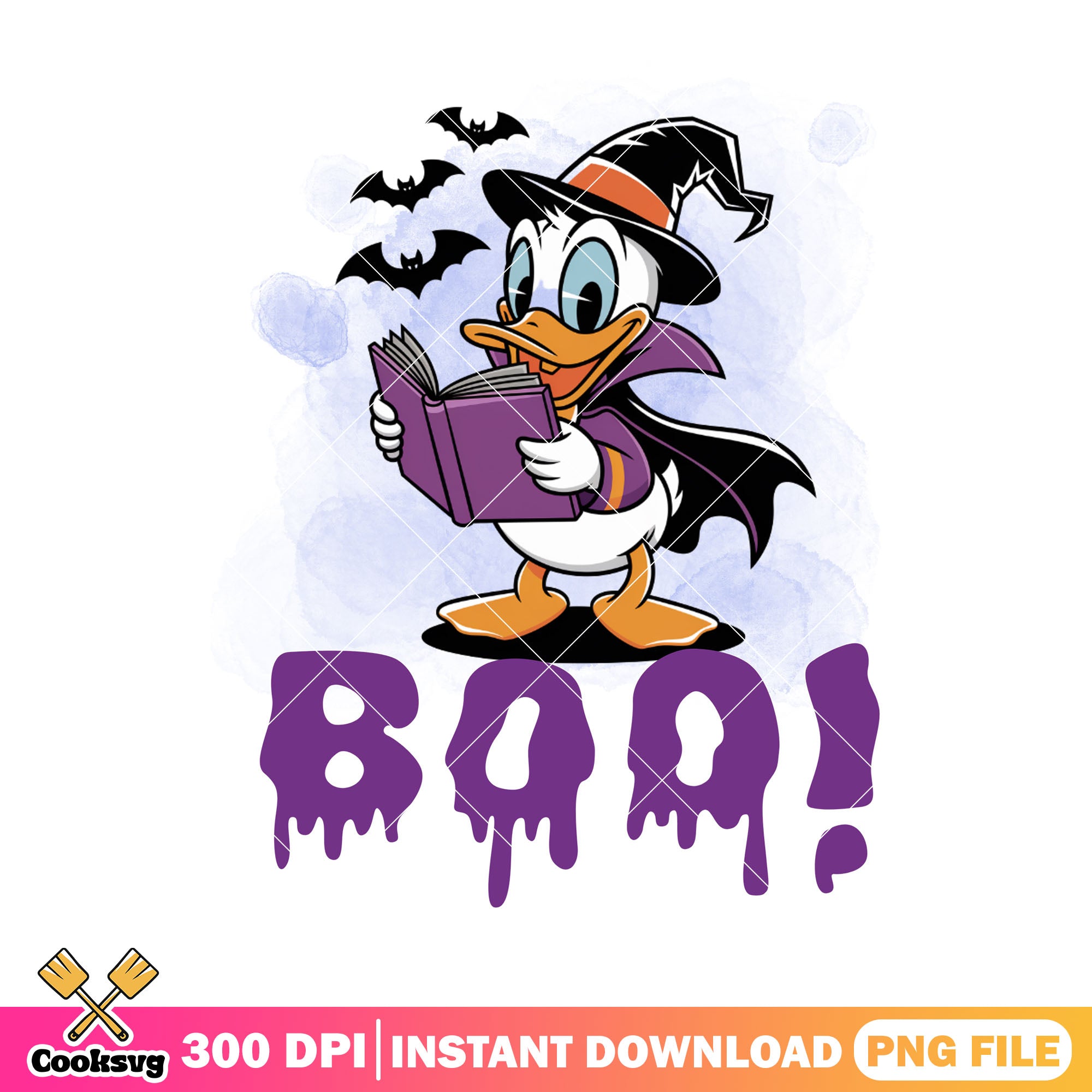 Purple book donald duck png, witch costume png, scary bats png – Cooksvg