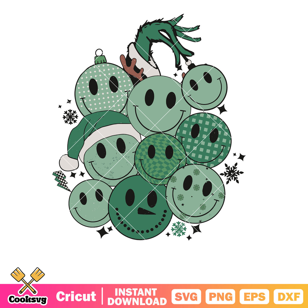 Retro Happy Christmas Smiley Face Grinch Hand svg file, grinch hand sv ...