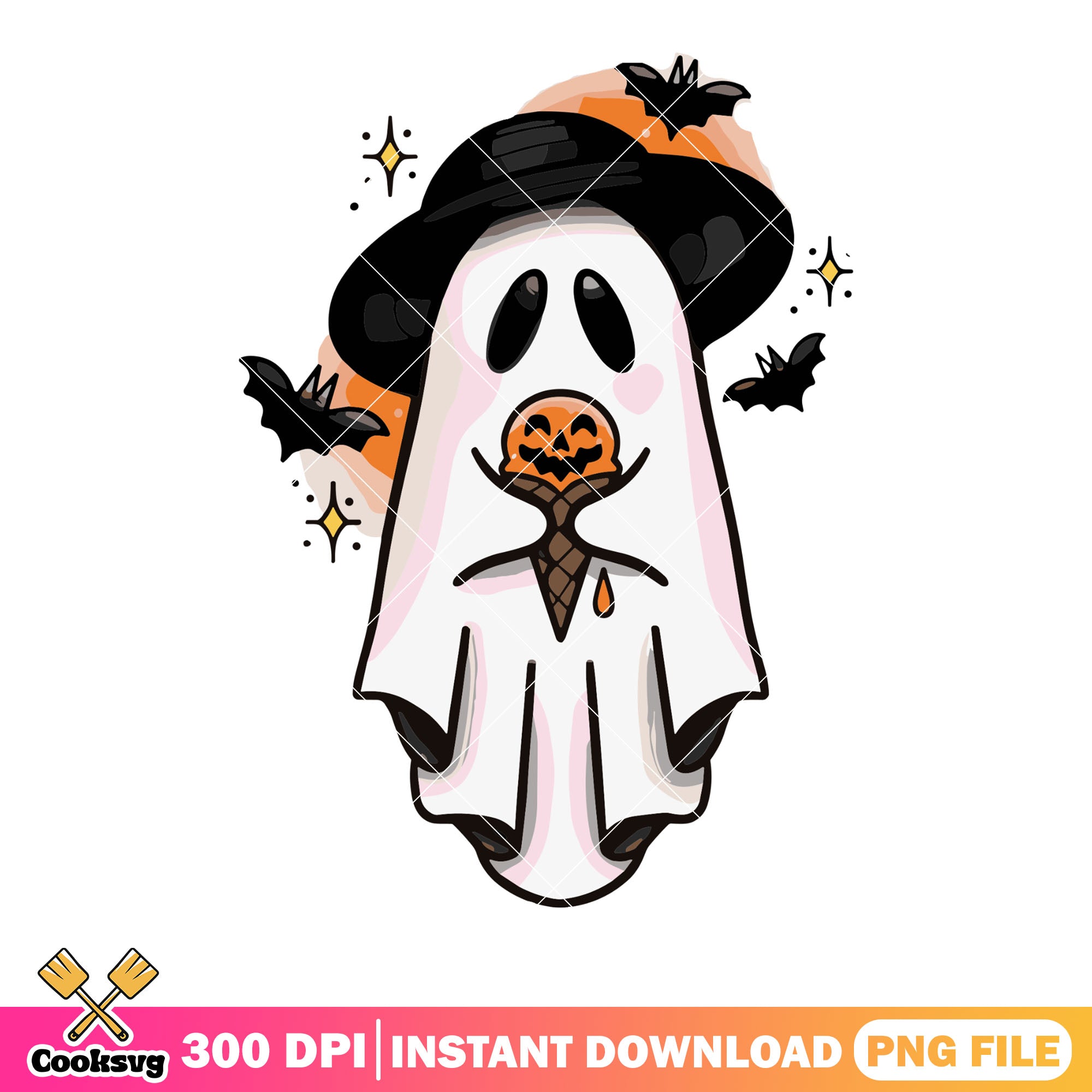 Shy ghost witch pumpkin ice cream png, scary bats png, crazy halloween ...