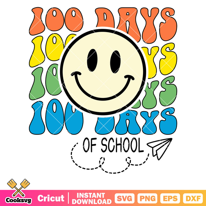 Smile icon 100 days of school svg file, happy 100th day of school svg ...