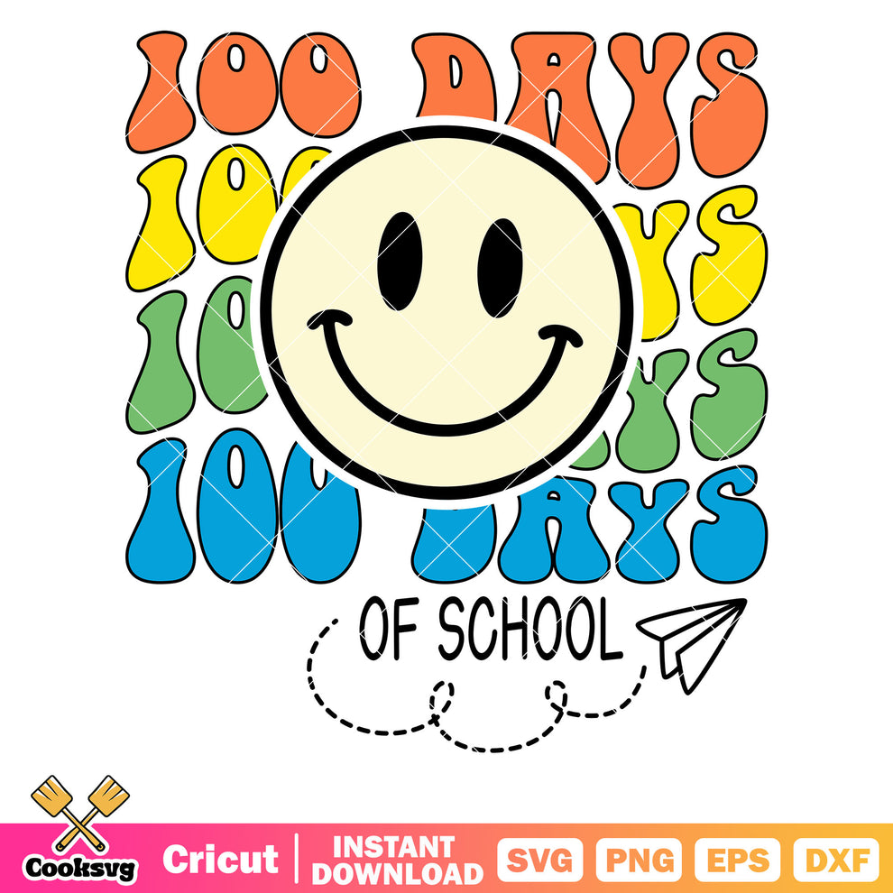 Smile icon 100 days of school svg file, happy 100th day of school svg ...