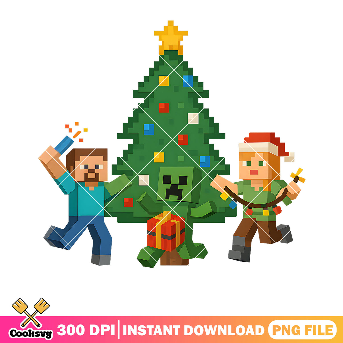 Steve creeper alex christmas png, christmas tree png, alex minecraft p ...