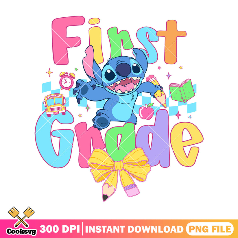Stitch first grade design png, disney art png, back to school logo png ...