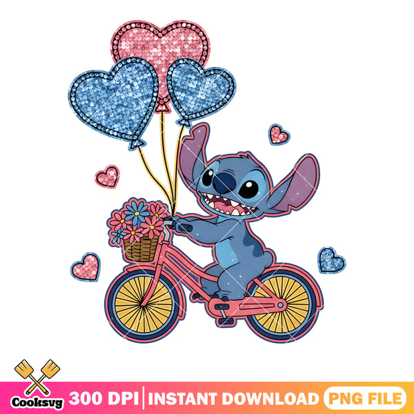 Stitch ride bike valentine png, valentine poster png, disney valentine ...