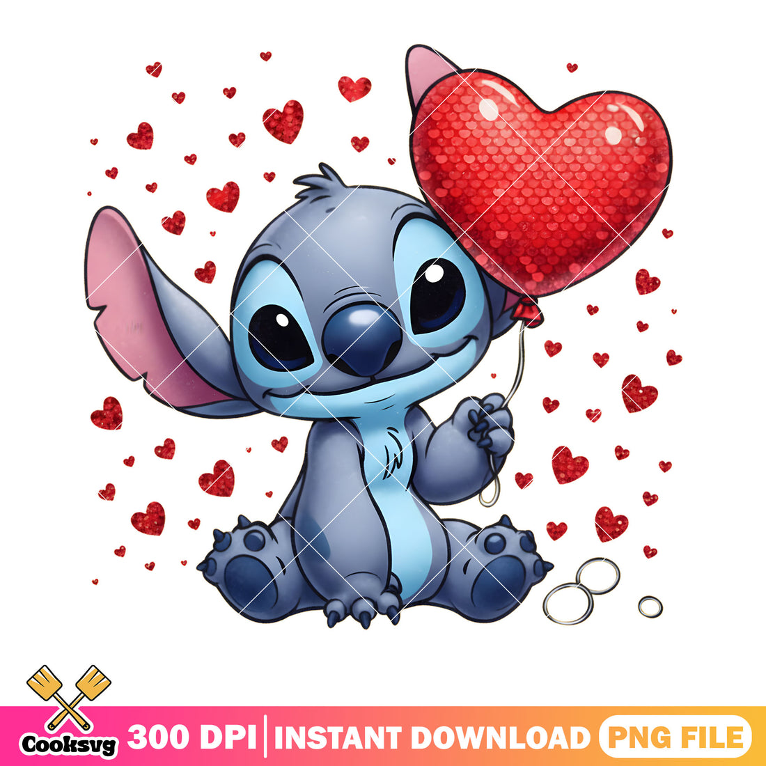 Stitch with balloon valentine png, disney png, valentine heart png ...