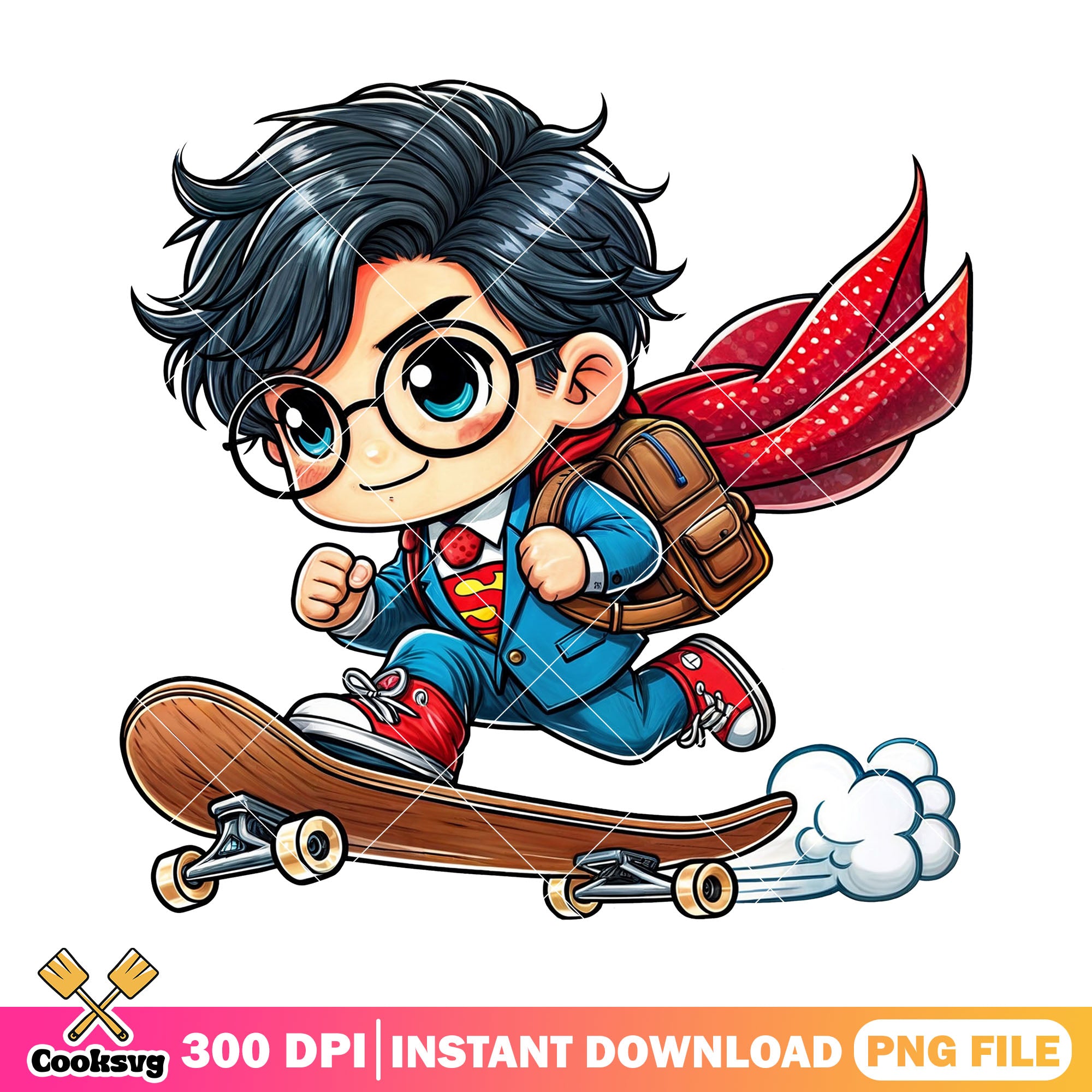 Superman go skateboard png, superman art png, back to school day png ...