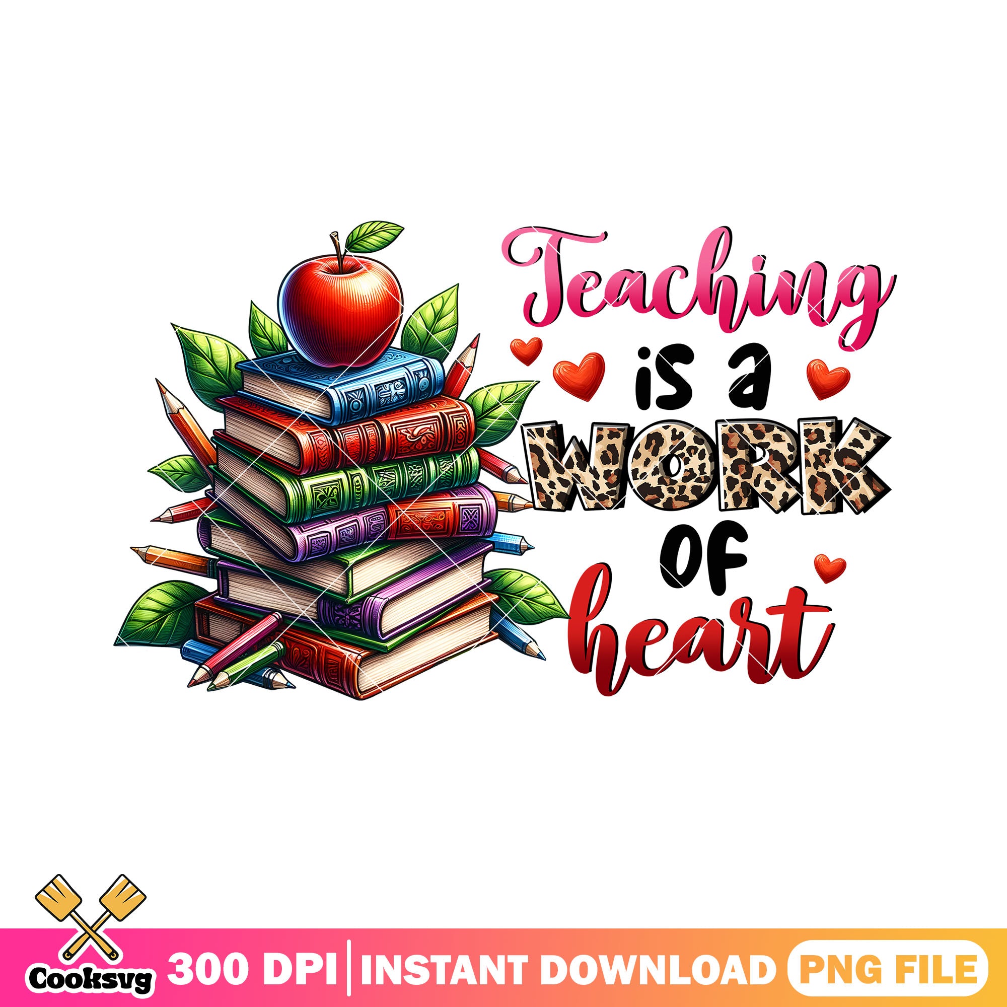 Teacher work heart png, books supplies png, going back to school png ...