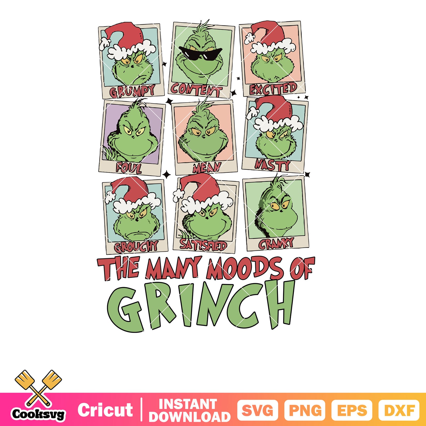 The Many Moods Of Grinch svg, grinch mood svg, the grinch svg – Cooksvg